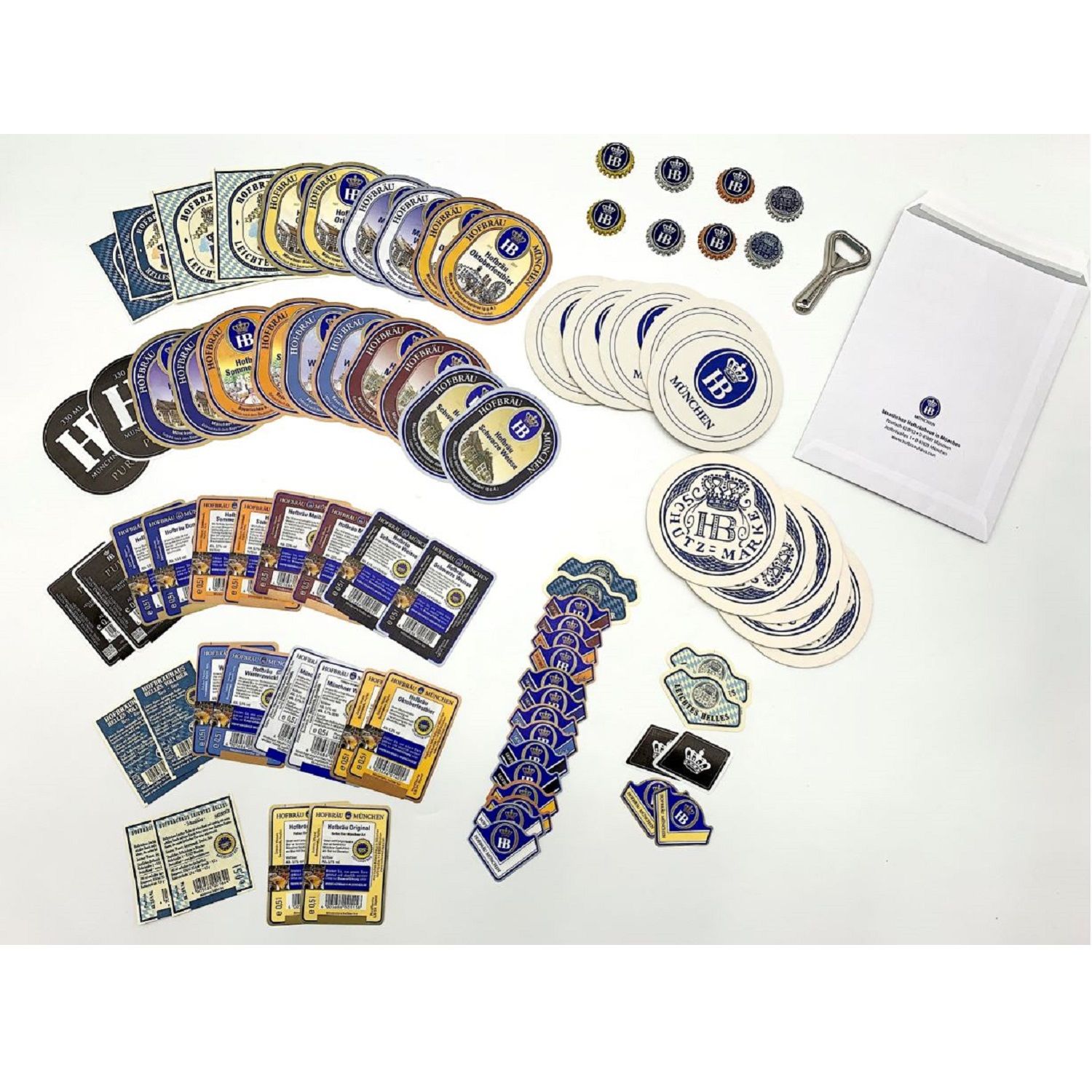 Collector's gift package – Hofbräuhaus beer labels & bottle caps set
